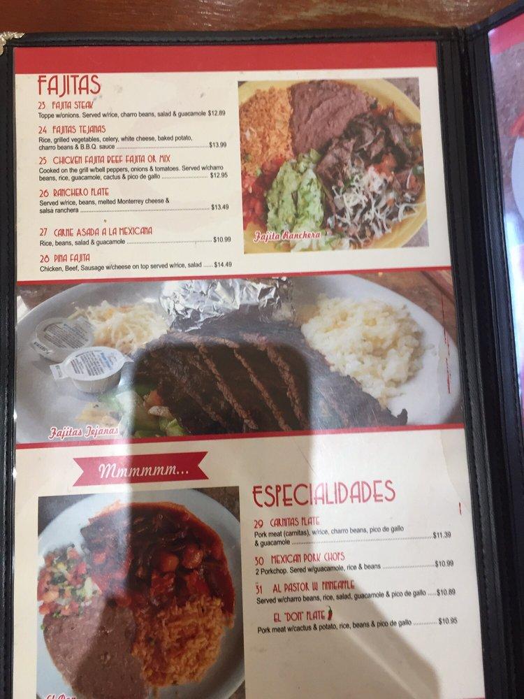 Menu at El Charro restaurant, Cotulla