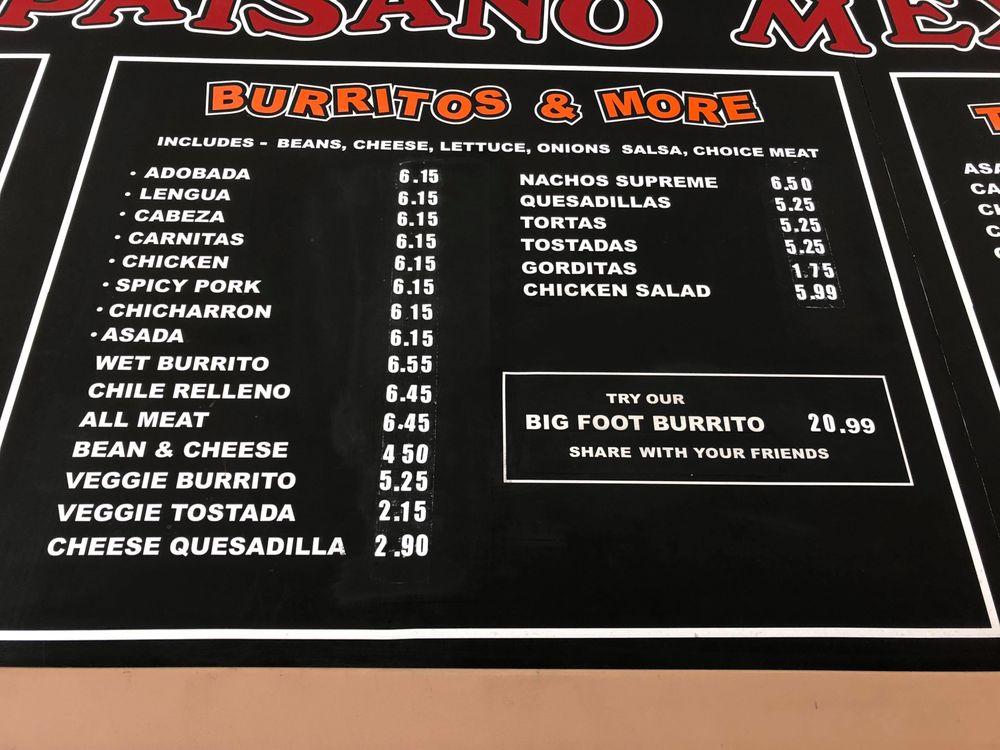 Menu at El Paisano Restaurant, South El Monte