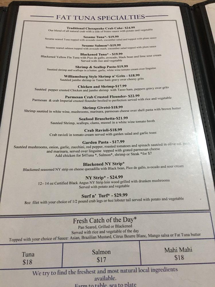 Menu at Fat Tuna Grill & Oyster House restaurant, Williamsburg