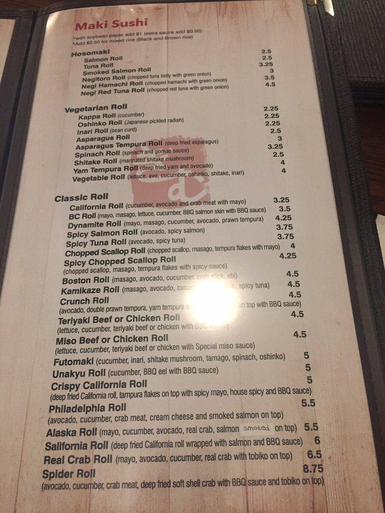 Menu at Kimu Japanese Cuisine restaurant, Vancouver