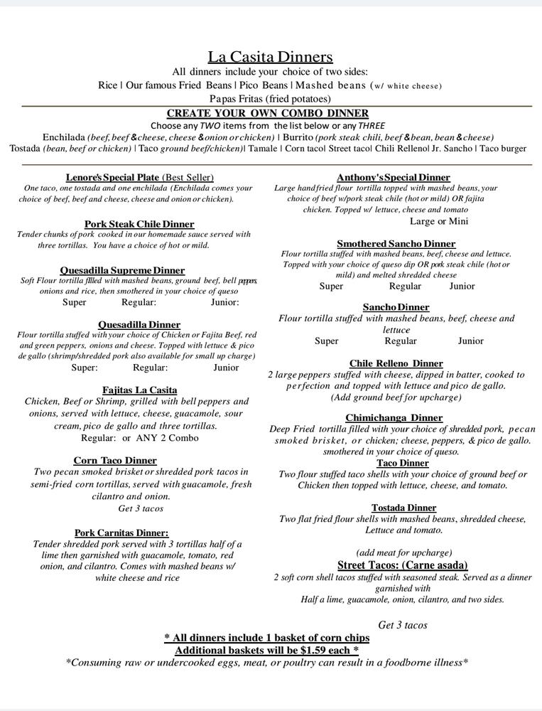 Menu at La Casita Salina restaurant, Salina