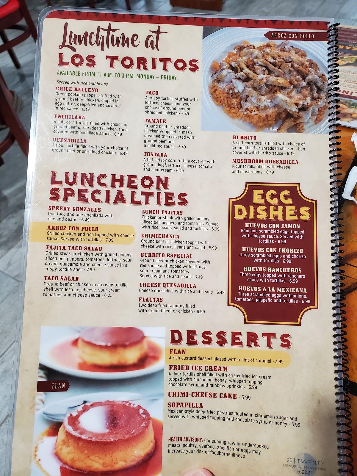 Menu at Los Toritos restaurant, Syracuse