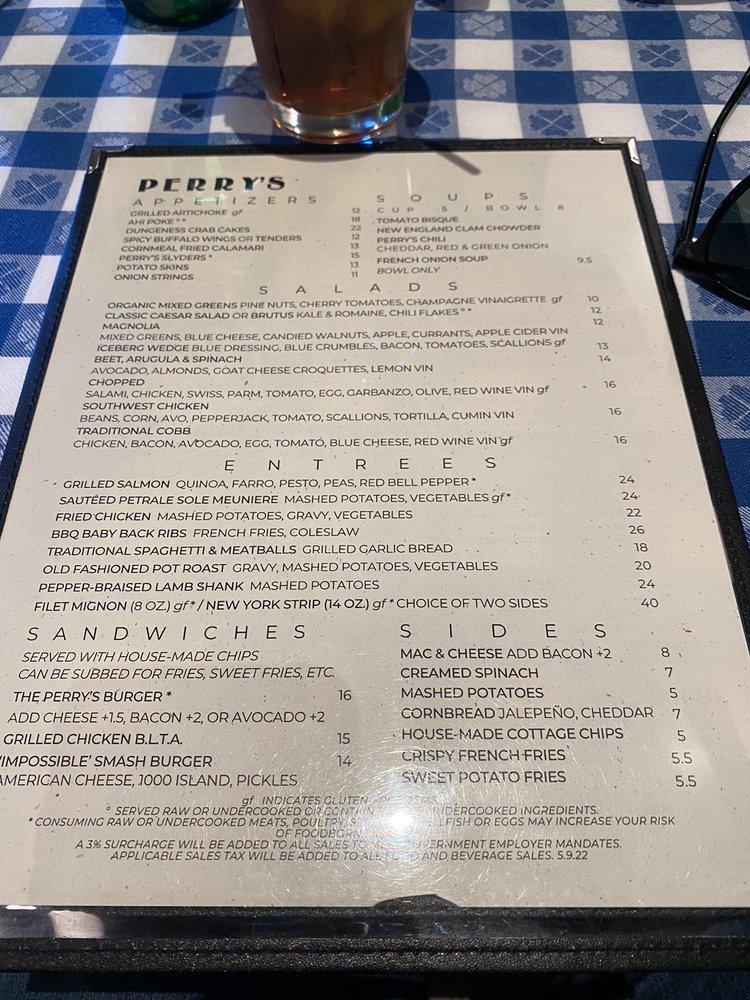 Menu at Perry's Novato restaurant, Novato