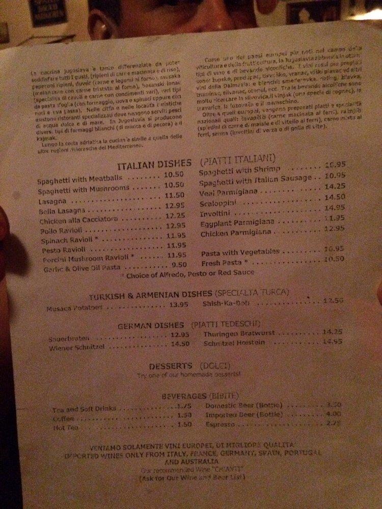 Menu at Pinetta's European Restaurant, Baton Rouge