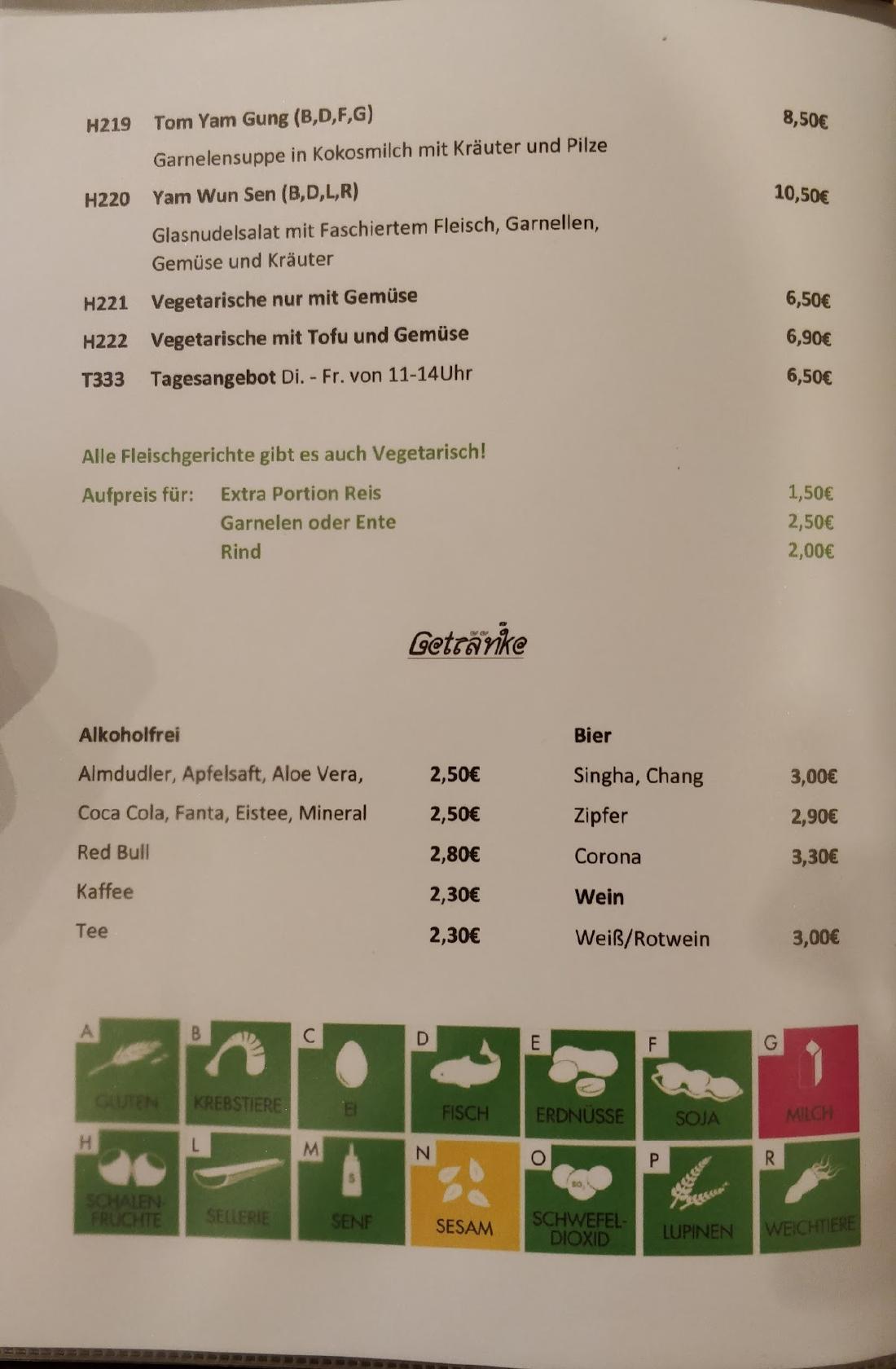 Speisekarte von wan-waan thaifood restaurant, Wels