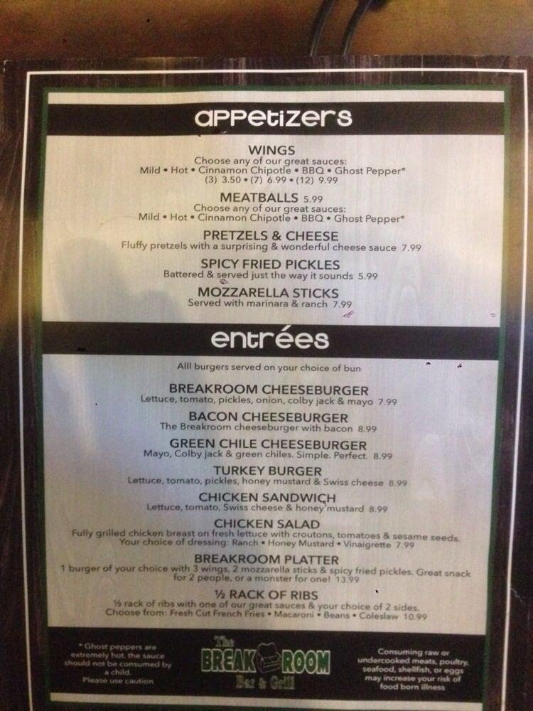 Menu at The Break Room Bar & Grill, Crowley