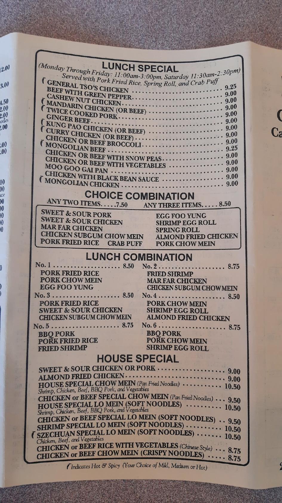 Menu at Chen's Chinese Restaurant, Hermiston