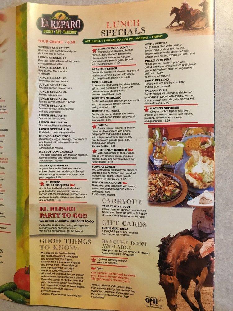 Menu at EL Reparo Mexican Restaurant, Liberty