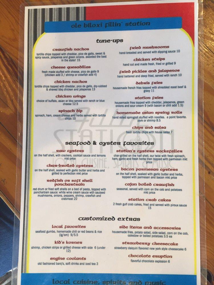 Menu at Fillin' Station pub & bar, Biloxi