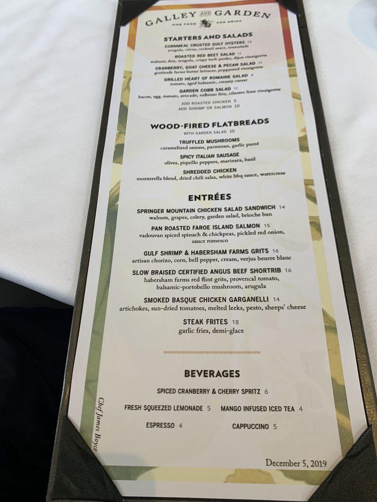 Menu at Galley & Garden restaurant, Birmingham