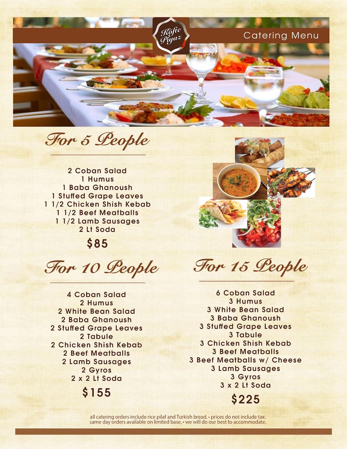 Menu at Kofte Piyaz restaurant, New York City