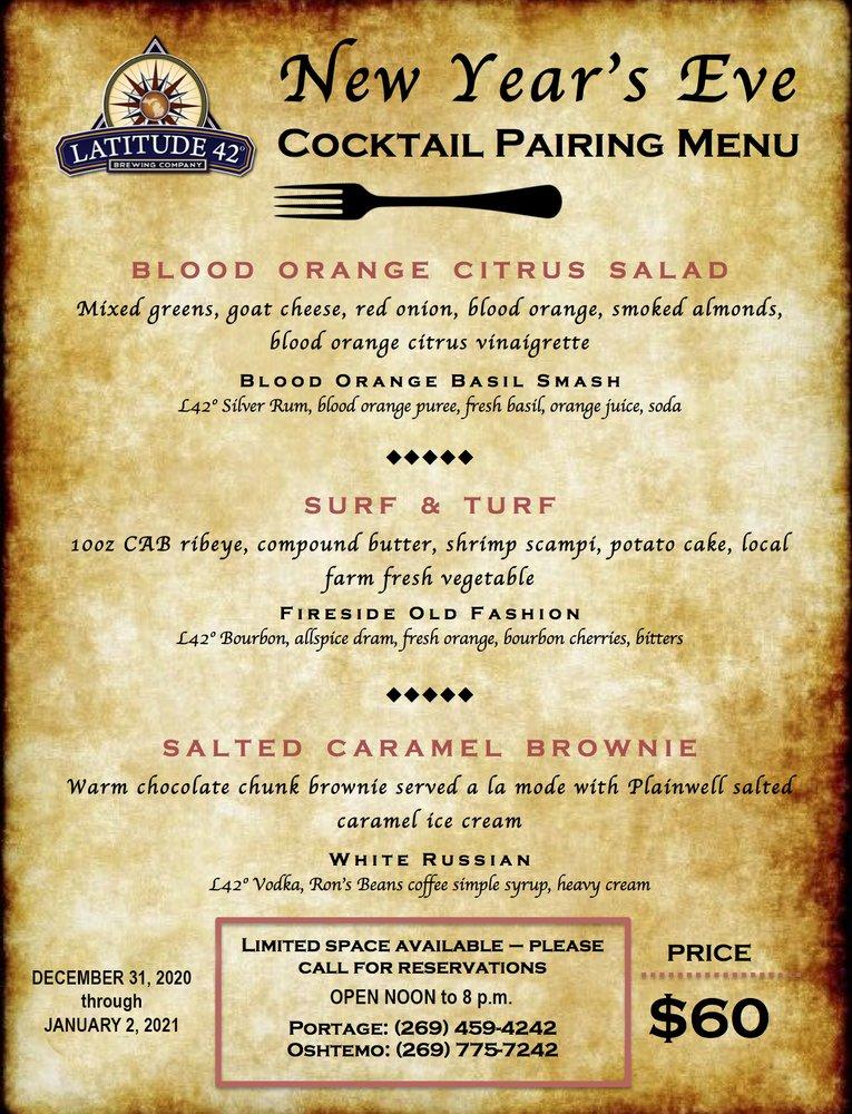 Menu at Latitude 42° Brewing Company Portage pub & bar, Portage