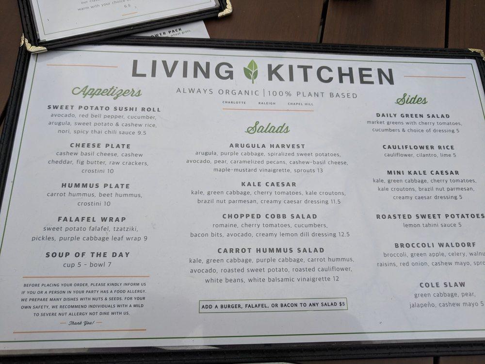 Menu at Living Kitchen restaurant, Charlotte, South Blvd Suite 300