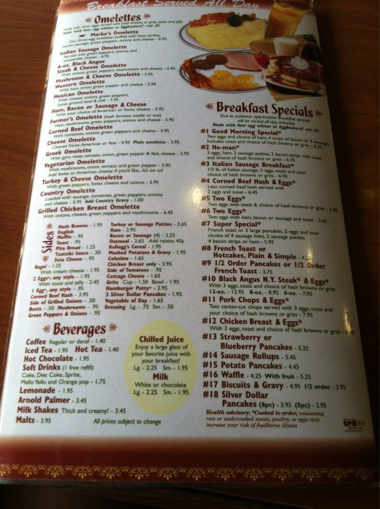 Menu at Marko's Cozy Diner restaurant, Redford Charter Township