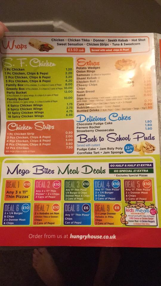 Menu at Mega bites restaurant, Castleford