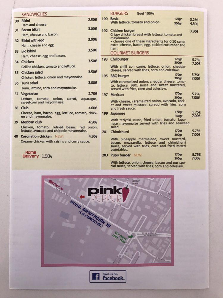 Menu at Pink Pepper restaurant, Rota, 20