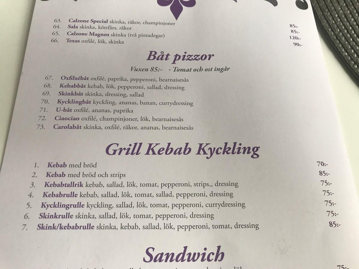 Menu at Pizzeria Trocadero, Kalix