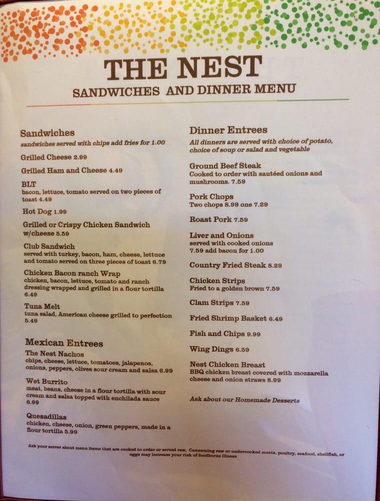Menu at The Nest restaurant, Farwell