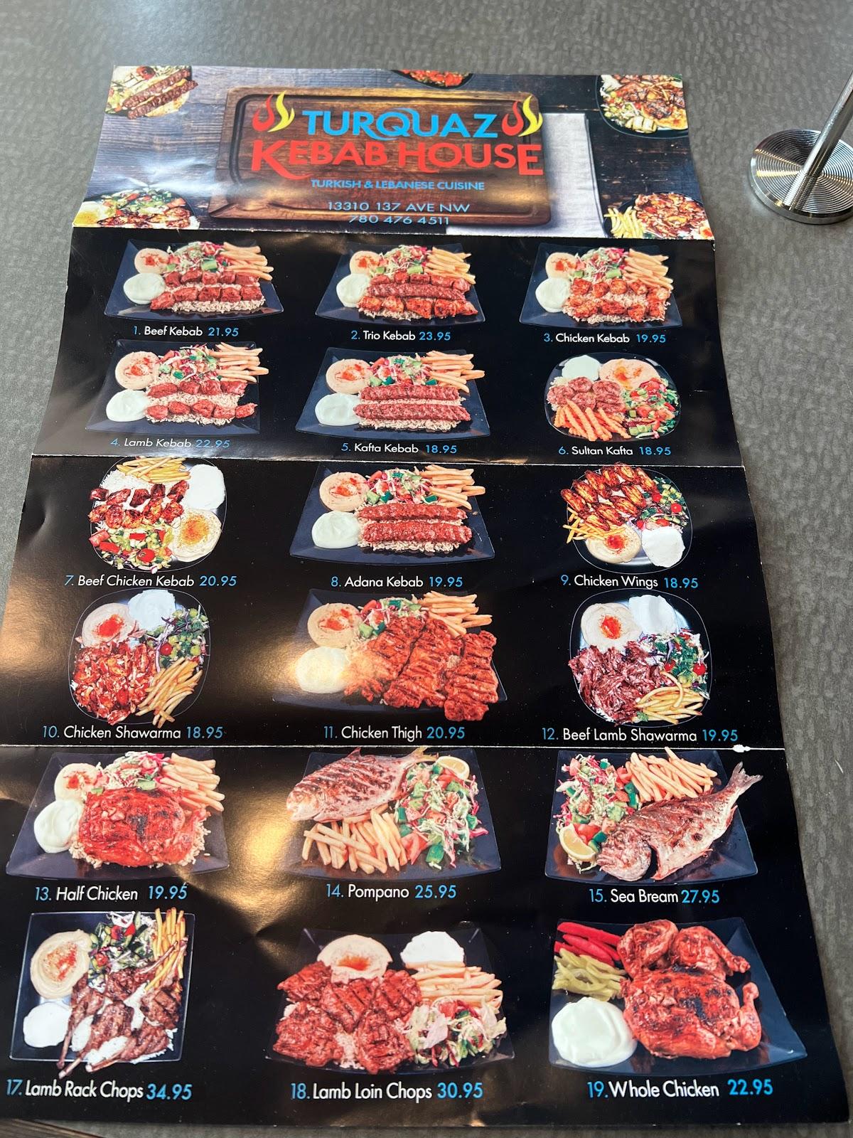 Menu at Turquaz Kebab House restaurant, Edmonton, 137 Ave NW