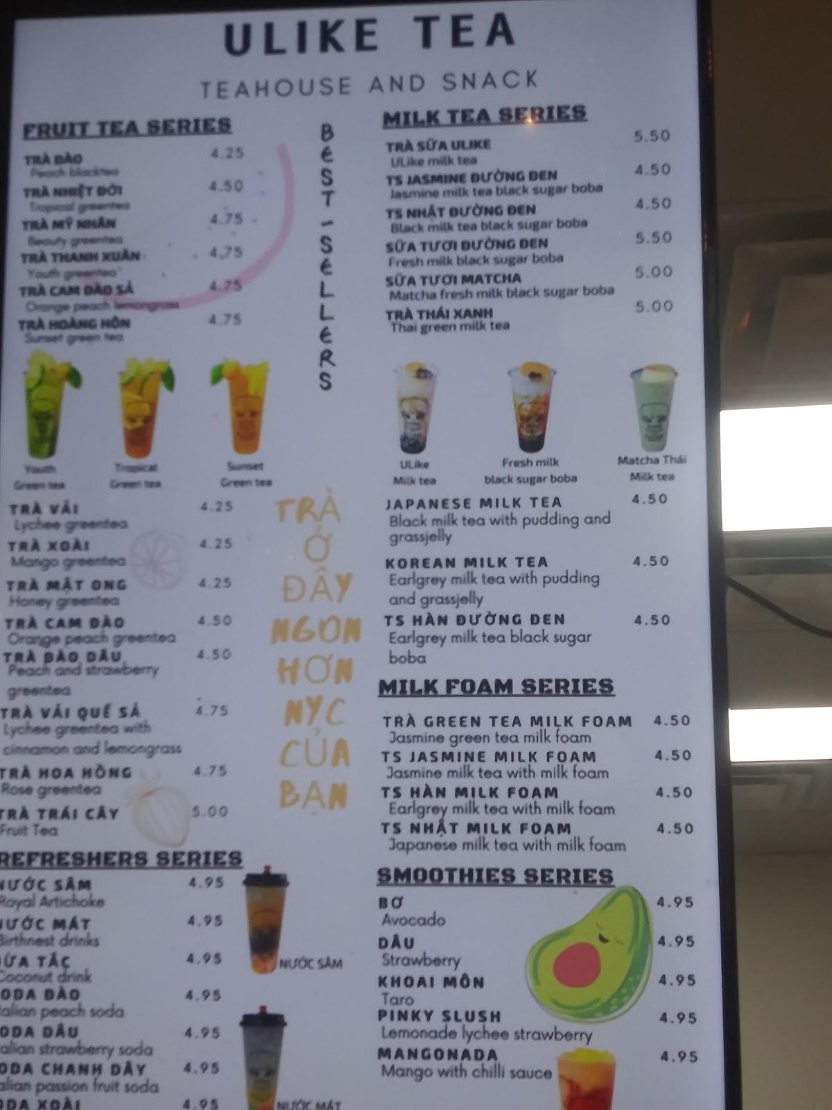 Menu at Ulike Tea, Houston, c Cypress Creek Pkwy