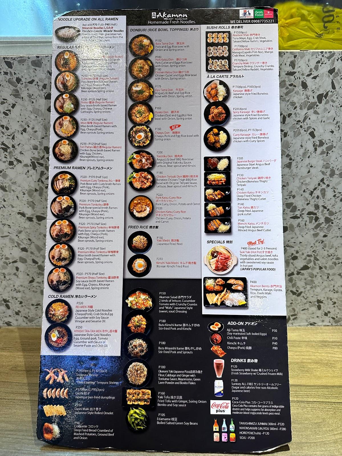 Menu at Akamon Ramen Bar, Iloilo City