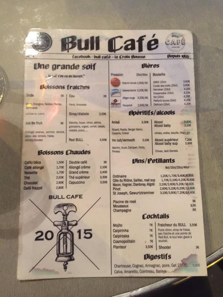 Menu at Bull Café, Lyon