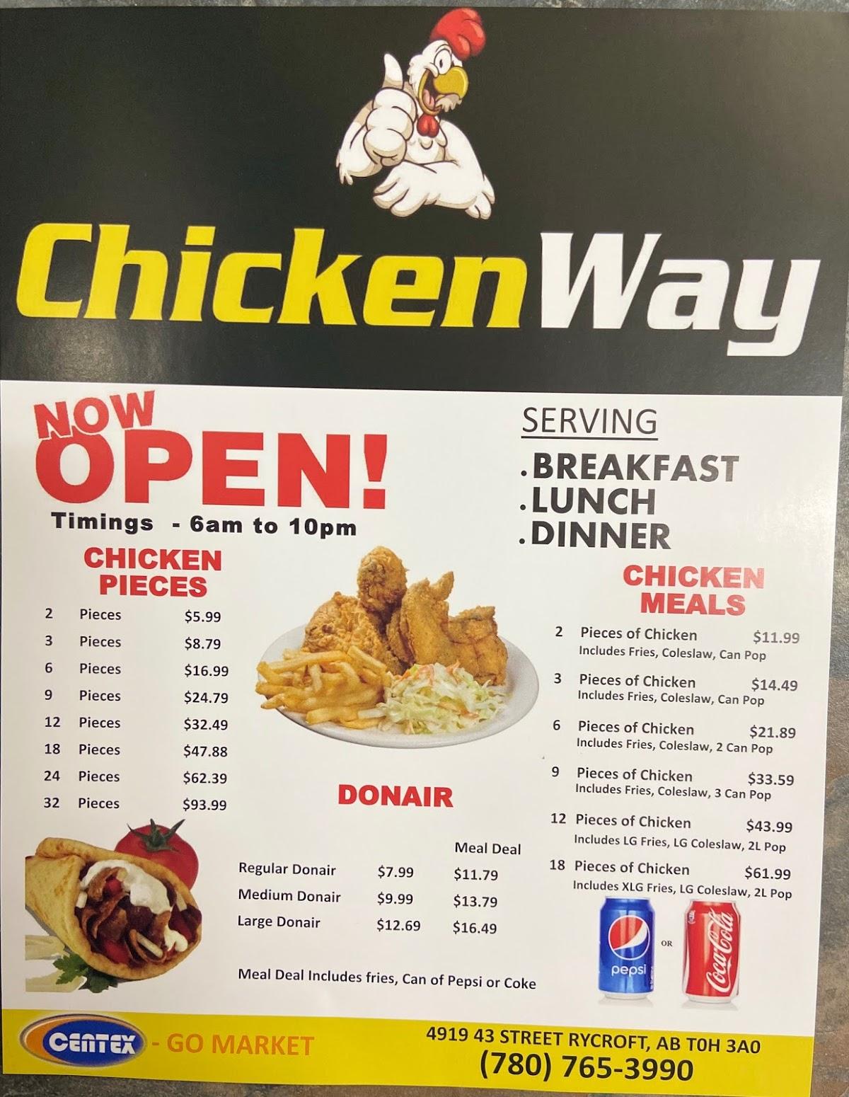 Menu at Chicken Way restaurant, Rycroft