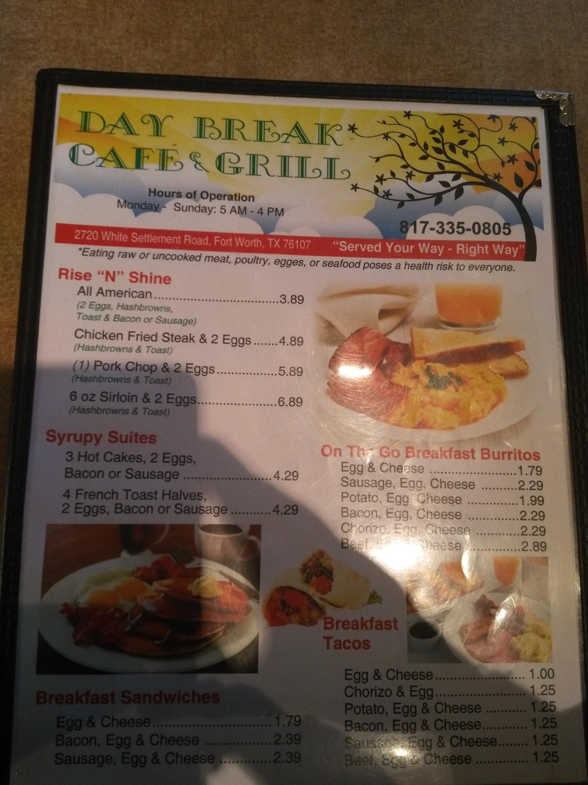 Menu at Daybreak Cafe & Grill, Fort Worth