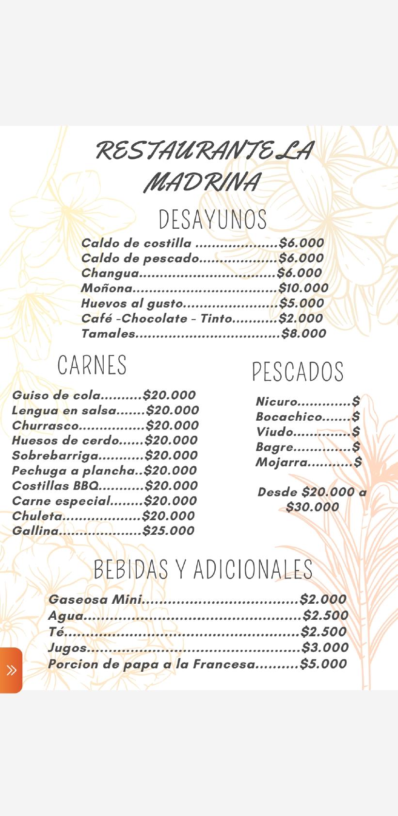 Carta de Restaurante La MADRINA, Facatativá, Cl. 2 #1 69 44422