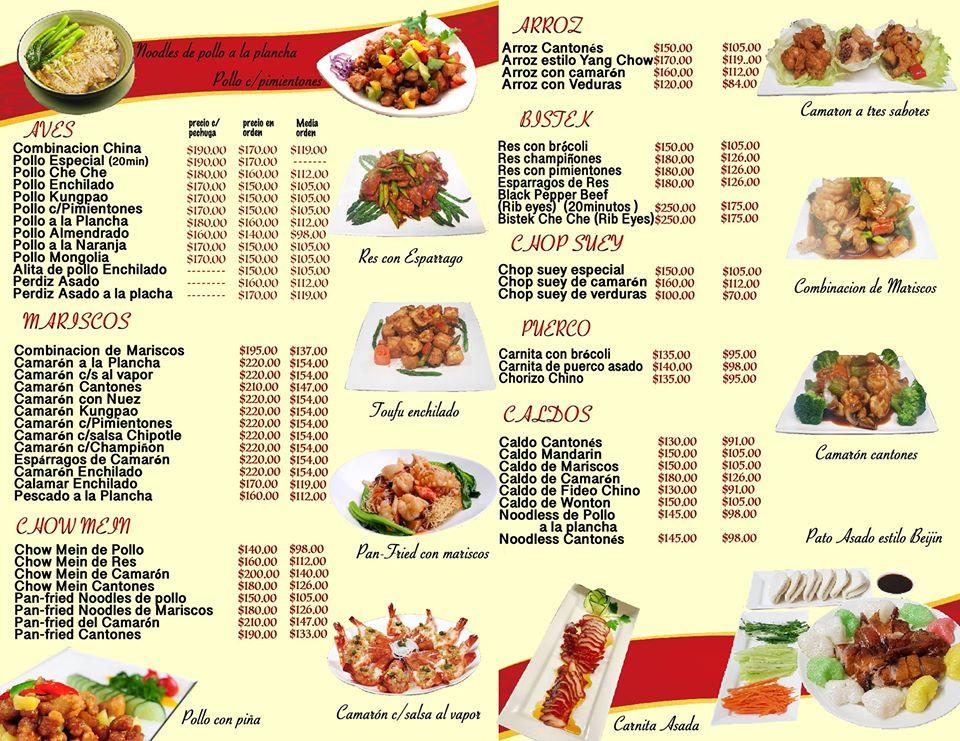 Carta de Restaurant Yue Yang, Tijuana