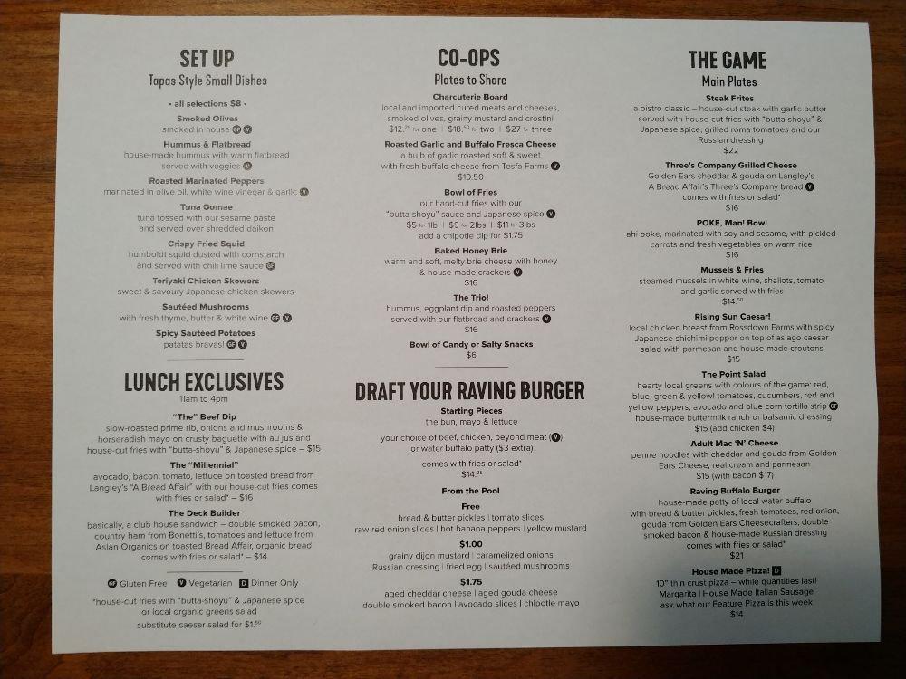 Menu at The Raving Gamer Bistro - The Board Game Restaurant, Langley ...