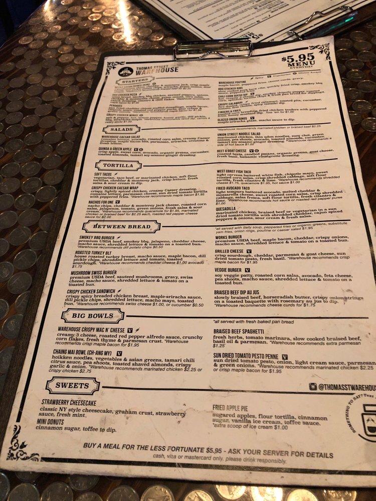 Menu at Thomas Street Warehouse pub & bar, Seattle