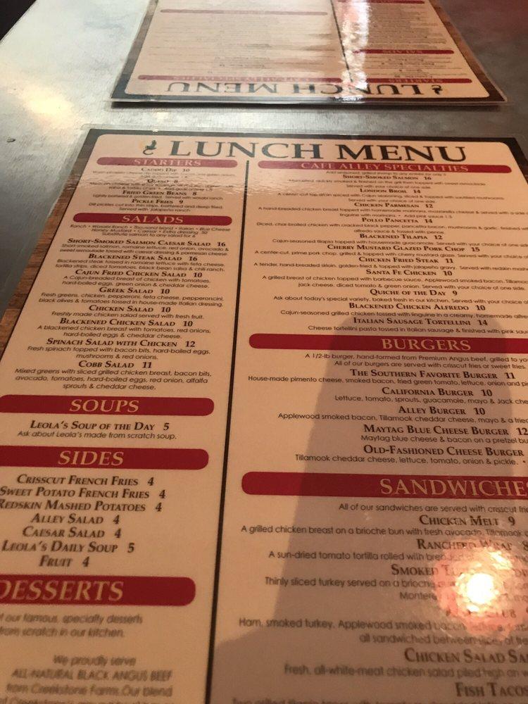 Menu at Cafe Alley, Ardmore, 126 A St NE