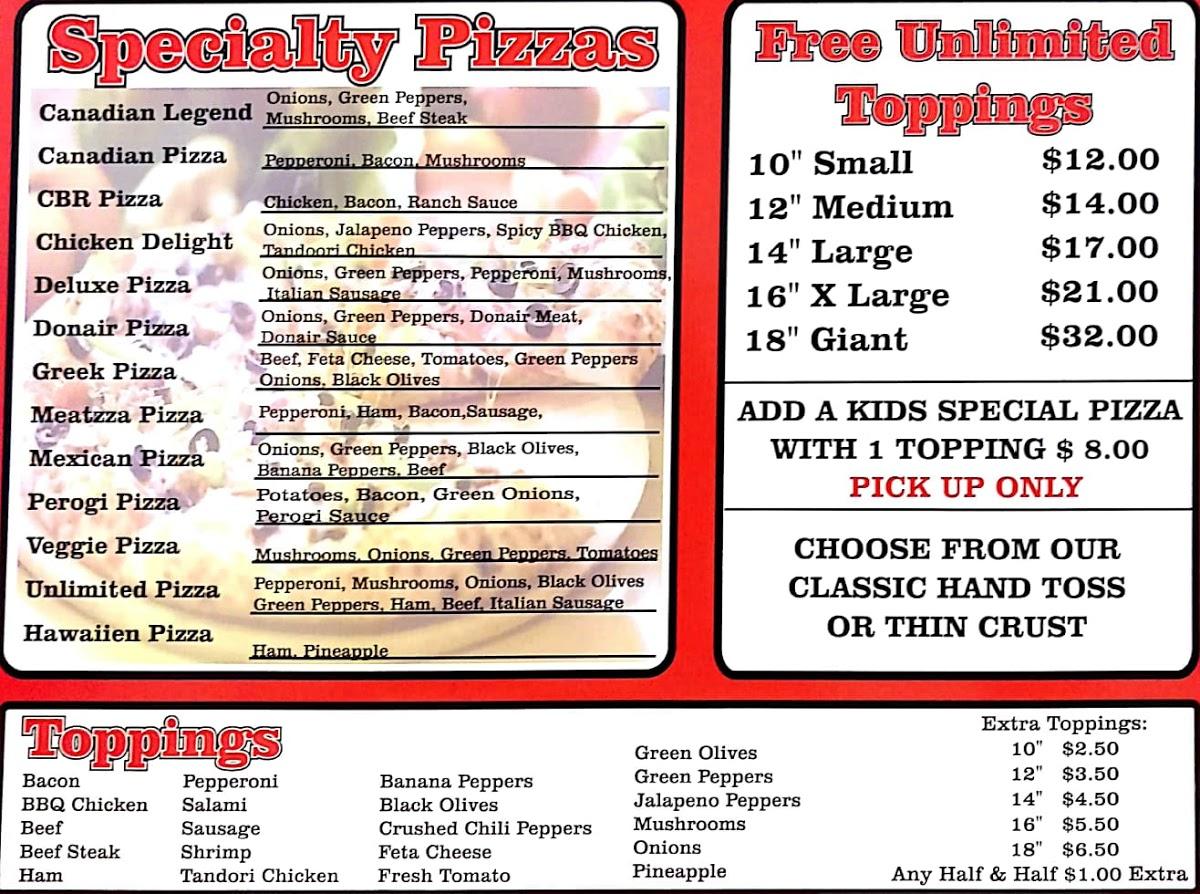 Menu at Canadian Pizza Unlimited innisfail pizzeria, Innisfail