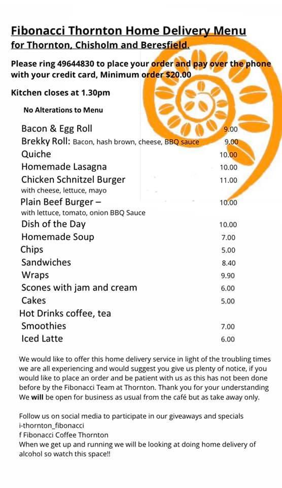 Menu at Fibonacci Coffee cafe, Thornton