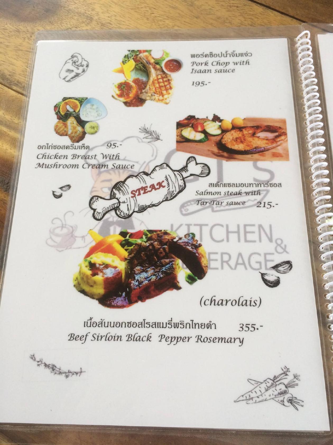 Menu at GT's Kitchen & Beverage steakhouse, Chiang Mai