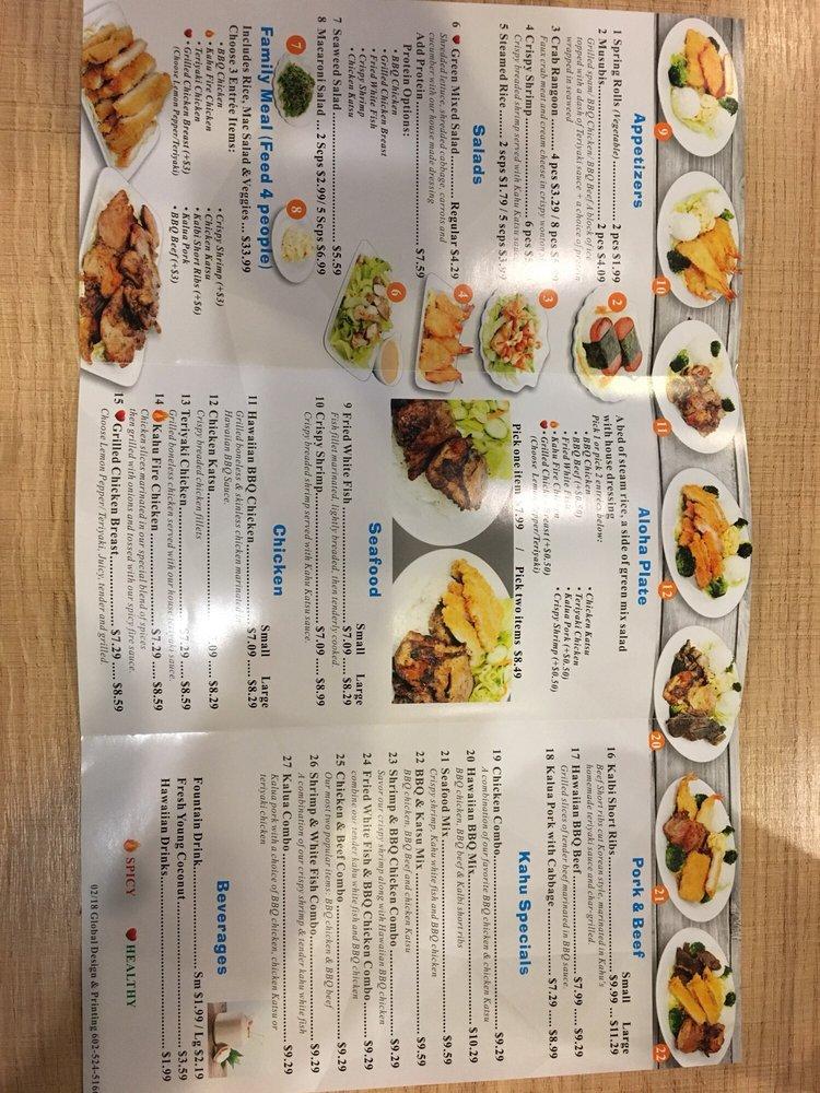 Menu at Kahu Hawaiian BBQ, Phoenix