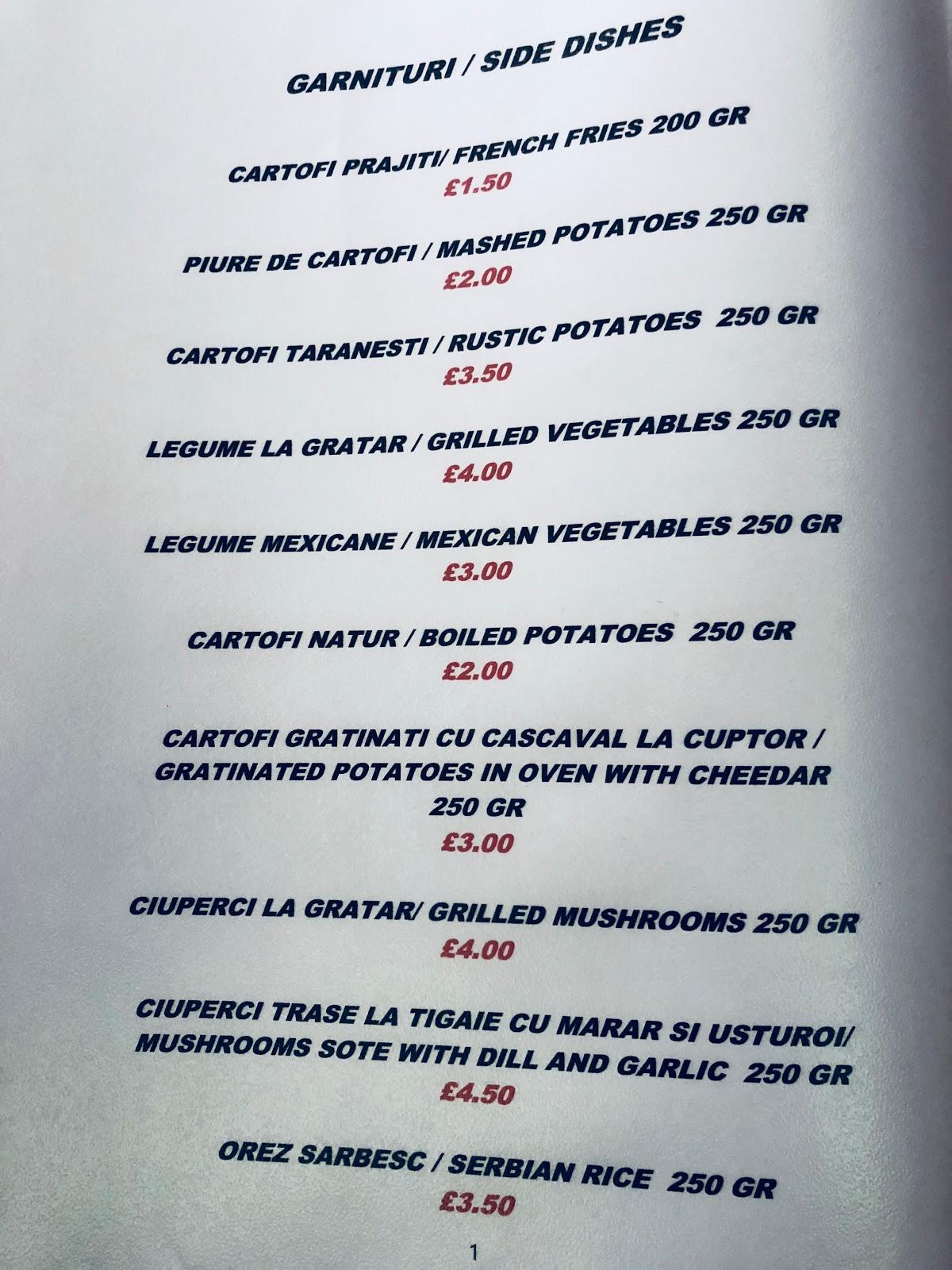 Menu at Restaurant Romanesc Manchester, Manchester