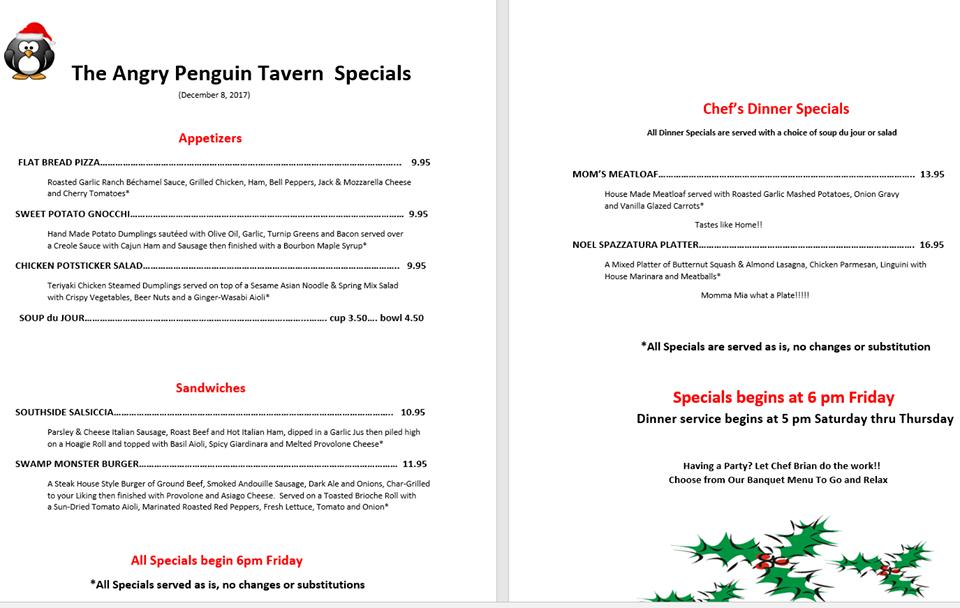 Menu at The Angry Penguin Tavern pub & bar, Waterford