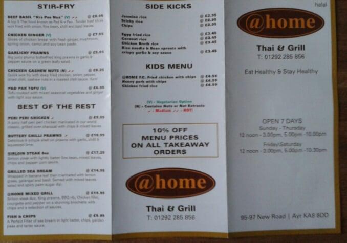 Menu at @home THAI pub & bar, Ayr