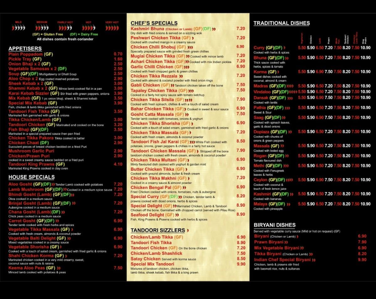 Menu at Indian Chef restaurant, Sheffield, 176 Crookes