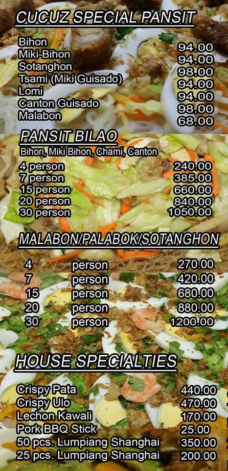 Menu at Manoy & Cucuz Panciteria restaurant, Parañaque