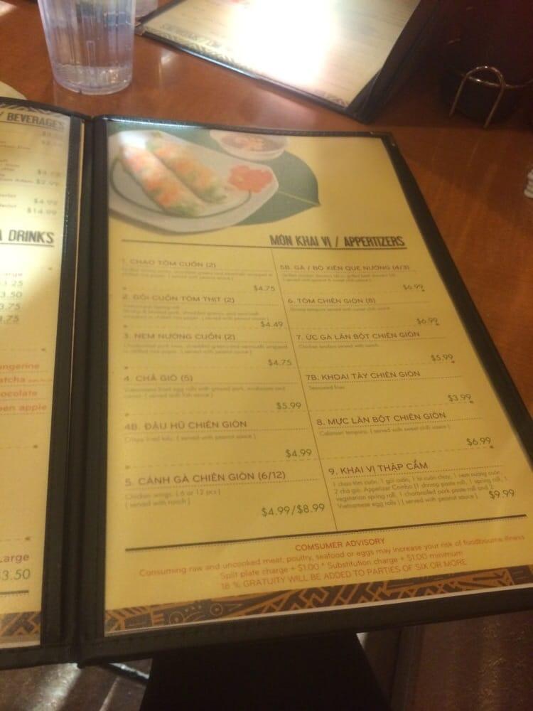Menu at Miss Saigon restaurant, Tucson, N Campbell Ave