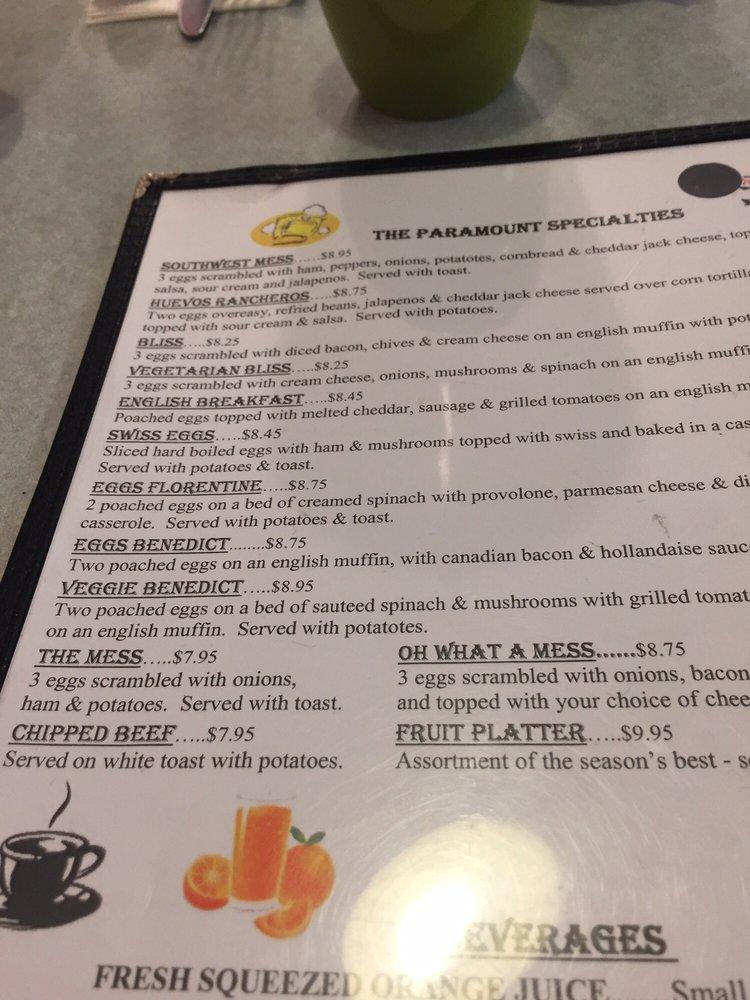 Menu at Paramount Diner cafe, Manasquan