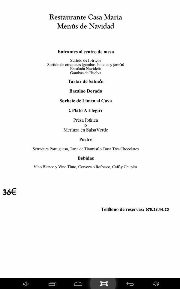 Menu at Restaurante Casa Maria, Mérida