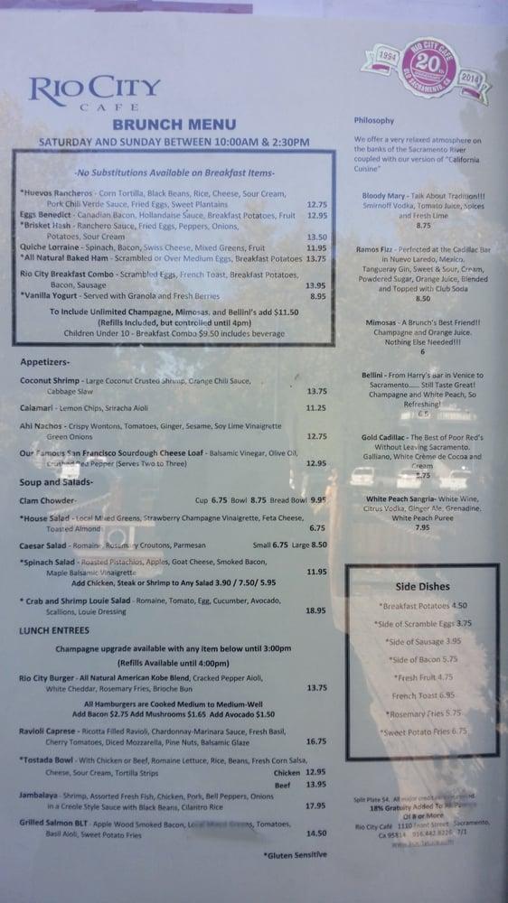 Menu at Rio City Cafe, Sacramento, Front St