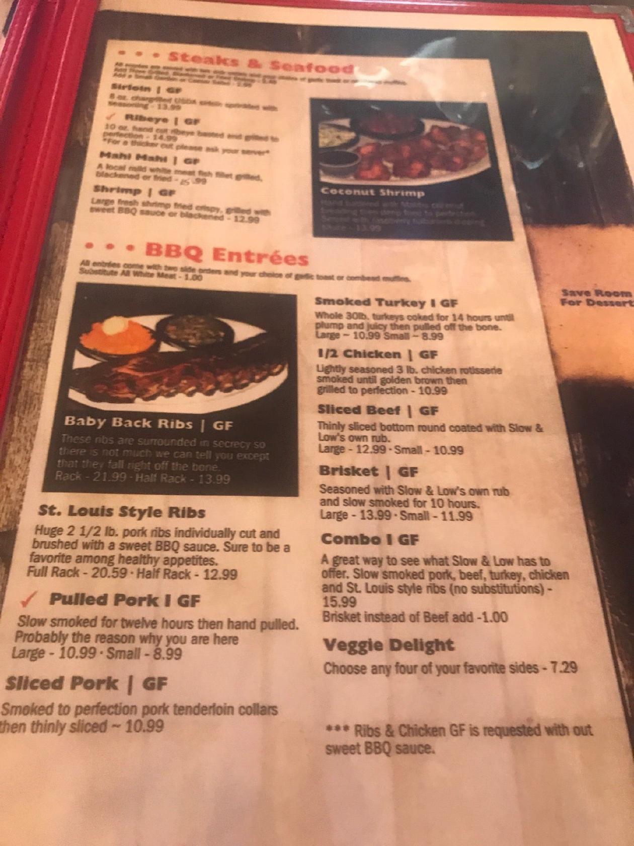 Menu at Slow & Low BBQ - Viera, Melbourne
