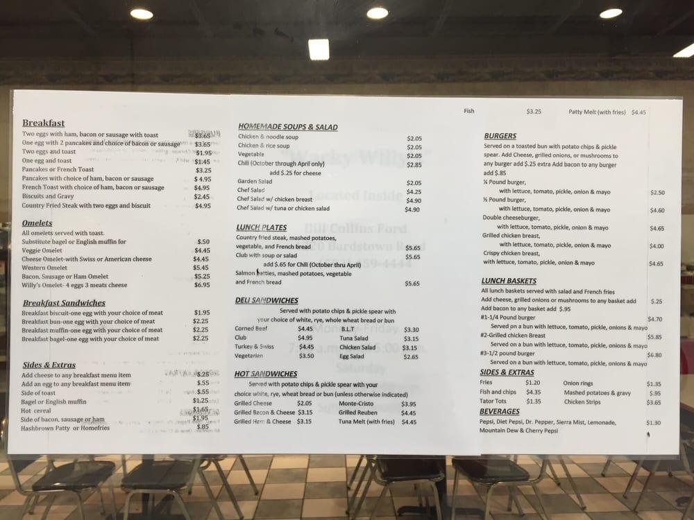 Menu at Wacky Willy's Diner restaurant, Louisville