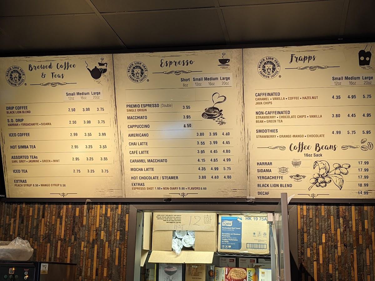 Menu at Black Lion Coffee & Café cafe, Rockville
