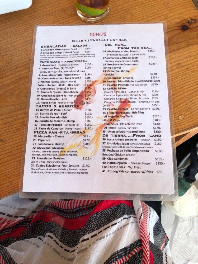 Menu at Bujo's Beach Bar & Restaurant, Isla Mujeres